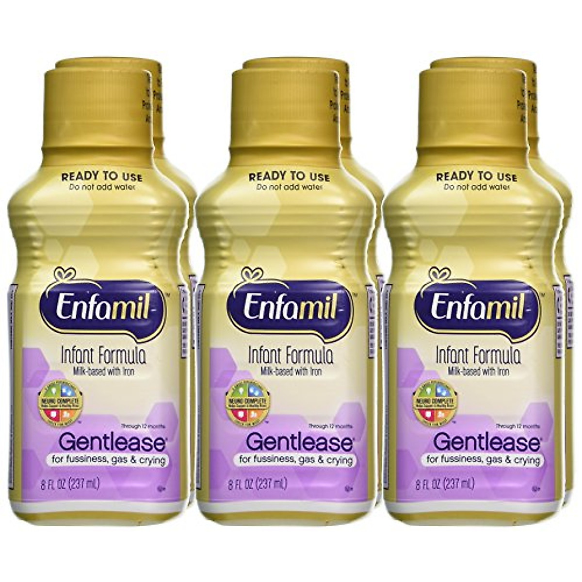 Enfamil Gentlease Ready to Feed Baby Formula, Eases Gas, Fussiness, Crying & Spit-up in 24 Hours, Ready to Use 8 Fl Oz, Pack of 6, Total 48 Fl Oz