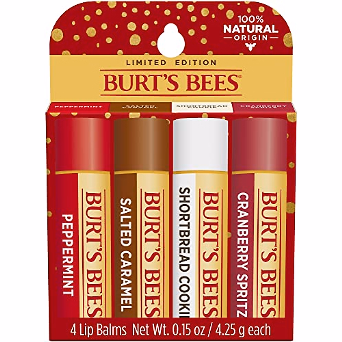 Burt's Bees Lip Balm Easter Basket Stuffers, Moisturizing Lip Care, Festive Fix Set - Peppermint, Salted Caramel, Cranberry Spritz & Shortbread Cookie (4 Pack)