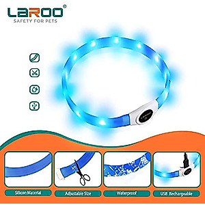 LaRoo LED Light Up Dog Collar, Cutable Silicon USB Rechargeable Glow Light Collar for All Dogs, Waterproof 3-Modes Flashing Dog Collar for Dark Outdoor Training Playing (25.5 inch/65 cm)