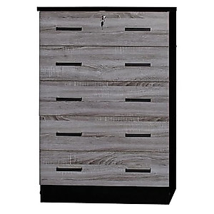 Better Home Products Cindy 5 Drawer Chest Wooden Dresser with Lock in Ebony