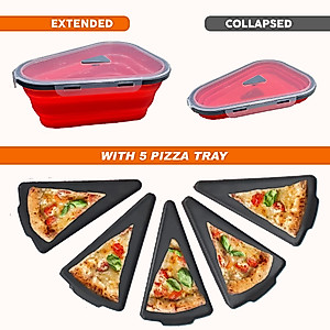Pizza Storage Container with Pizza Cutter, 5 Microwavable Serving Trays with Pizza Container, Silicone Pizza Storage Container, Pizza Pack, Pizza Storage Container Collapsible, Pizza Keeper, Red