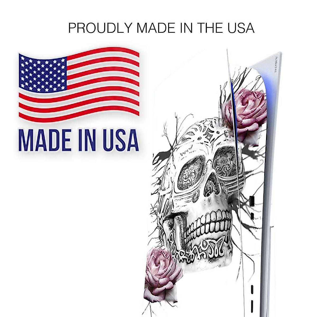 ITS A Skin Skins Compatible with Sony Playstation 5 Console Disc Edition - Protective Decal Overlay Stickers wrap Cover - Roses in Skull
