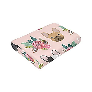 HAZIMCS Flannel Fleece Plush Throw Blanket,French Bulldog Floral Dog Cute pet Gifts Dog Breed Throw for Spring Recliner, Air Conditioning Blanket Quality Washable 50"x40"