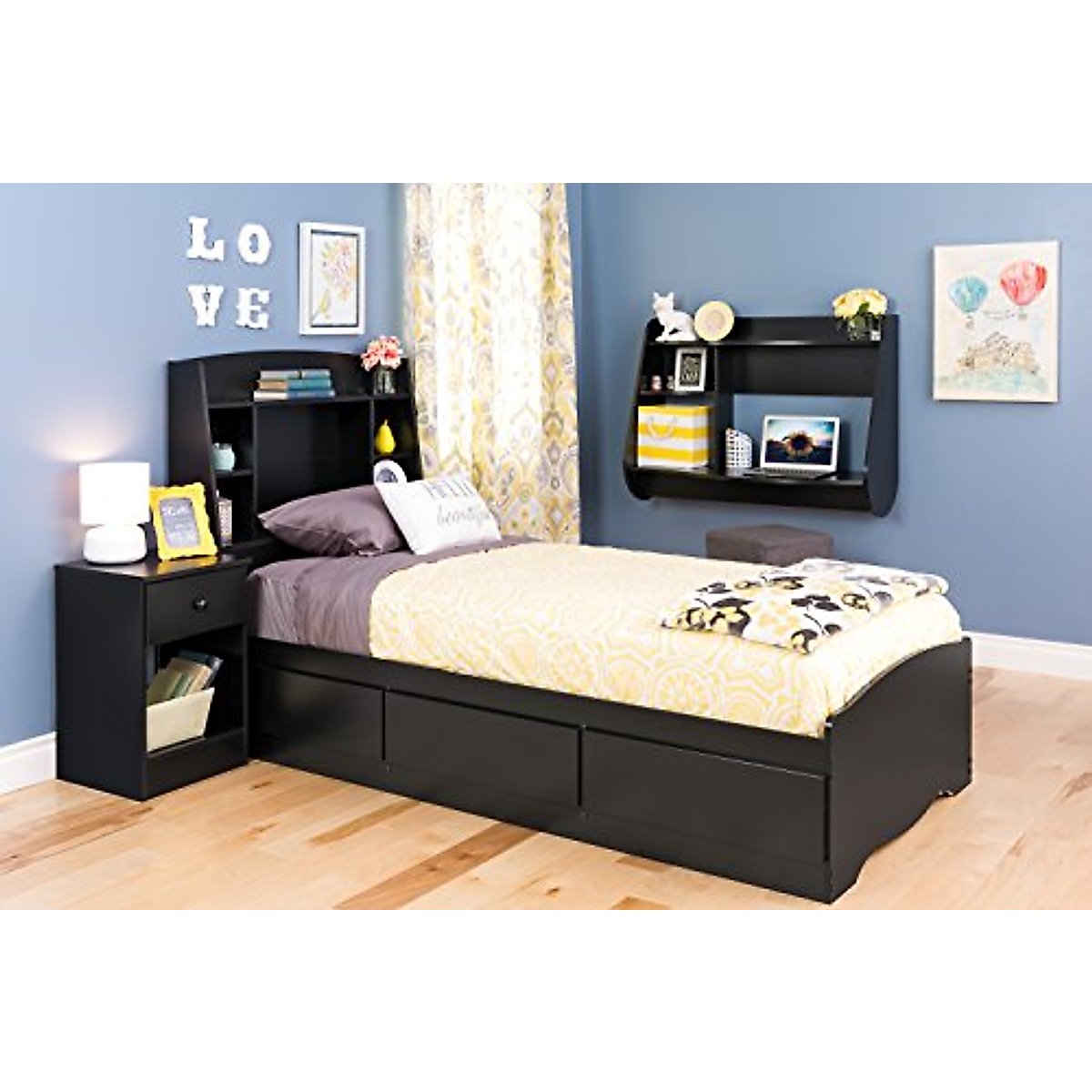 Prepac Astrid Simplistic Tall Nightstand Side Table with 1 Drawer and Open Shelf, Functional Bedside Table 16" D x 16" W x 24.5" H, Black, BDNH-0401-1