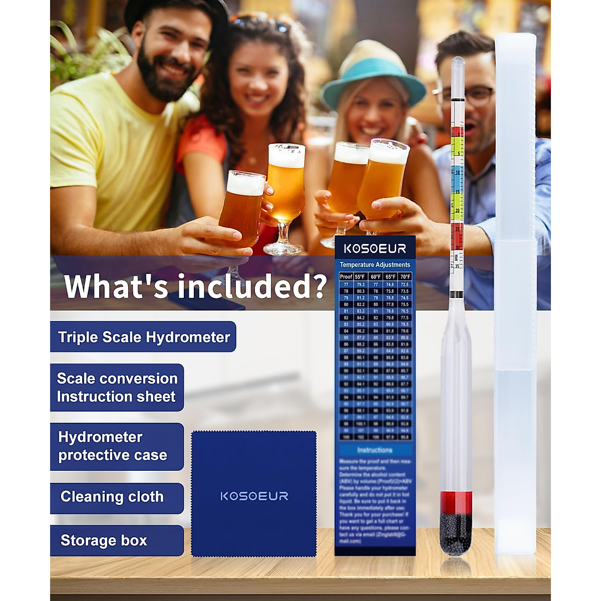 Kosoeur Triple Scale Hydrometer, Alcohol Hydrometer for Wine, Mead, Kombucha & Beer, Mead Making Kit, (ABV Tester, Brix, Specific Gravity Hydrometer), Hydrometer Alcohol Kit for Wine Brewing Supplies