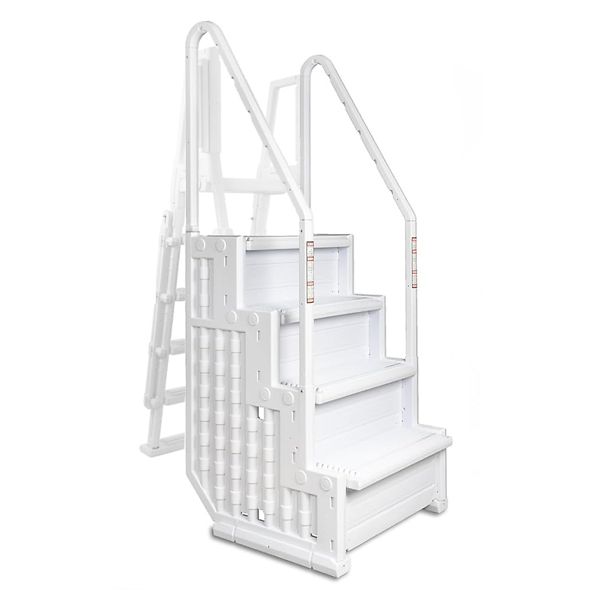 Aqua Select Everest in Pool Step and Outside Flip Up Ladder System | White | for Above Ground Swimming Pools | Wide Steps for Added Stability | Safety Stairs Capacity Up to 350 lbs
