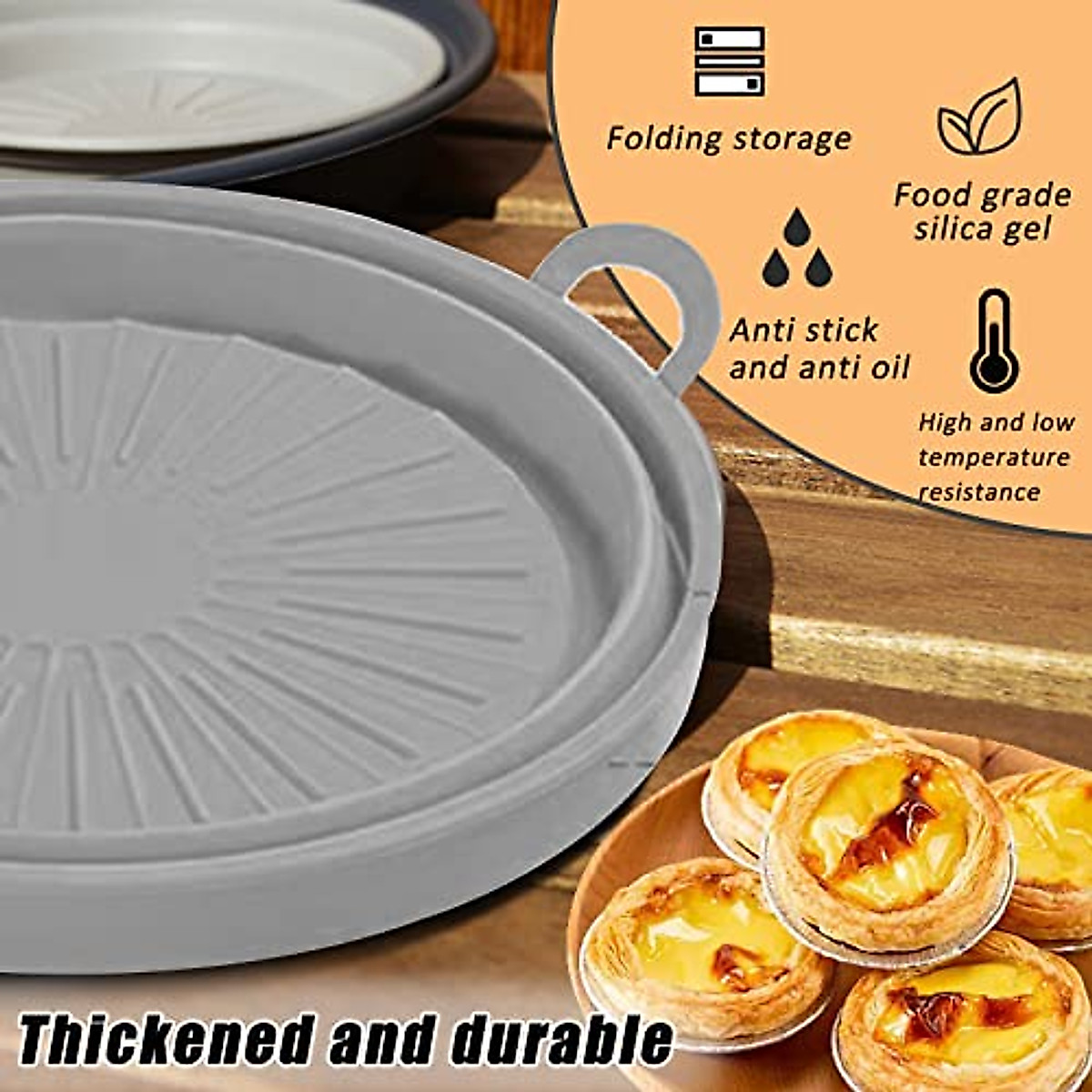 Buddeez foldable air fryer liner, silicone pot, air fryer liner basket, reusable air fryer basket, food-safe air fryer oven accessories (8.5 inches [5.3 quarts or larger], gray)