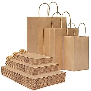 Moretoes 135pcs Brown Kraft Paper Bags with Handles Bulk, Gift Bags Assorted Size Retail Bags for Small Business, Shopping Bags, Party Favor Bags, Merchandise Bags