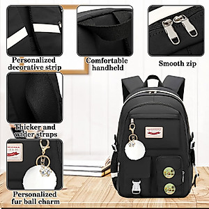Backpack for Teen Girls Aesthetic School Backpack for College Middle High Elementary School Laptop Backpacks 15.6 Inch Cute School Bag Lightweight Waterproof Bookbag Women Casual Daypack (Black)