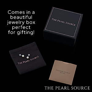 THE PEARL SOURCE Round White Freshwater Real Pearl Earrings for Women - 14k Gold Stud Earrings | Hypoallergenic Earrings with Genuine Cultured Pearls, 9.0-9.5mm