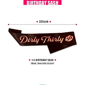 PartyForever 30th Birthday Party Decorations Banner Kit For Women Including Dirty Thirty Black and Rose Gold Banner for Her with Dirty 30 Balloons