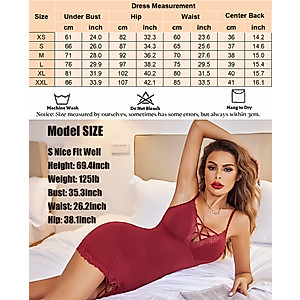 Avidlove Lingerie Nightgowns for Women Sexy Lace Sleepwear V Neck Chemise Lingerie Dress Full Slip Nighties(Wine Red S)