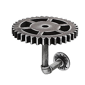 YARNOW Wall Mounted Floating Shelf Steampunk Industrial Metal Pipe Rack with Gear Design Wood Shelf Vintage Bracket