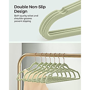 SONGMICS 30-Pack Pants Hangers and 50-Pack Clothes Hanger Bundle, Velvet Hangers with Adjustable Clips, Non-Slip, and Space-Saving, Pale Green UCRF012GR30 and UCRF021GR50