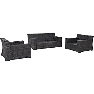 Crosley Furniture Beaufort Beaufort 3-Piece Outdoor Loveseat Patio Furniture Set, Wicker Conversation Sets for Porch, Brown with Mist Cushions