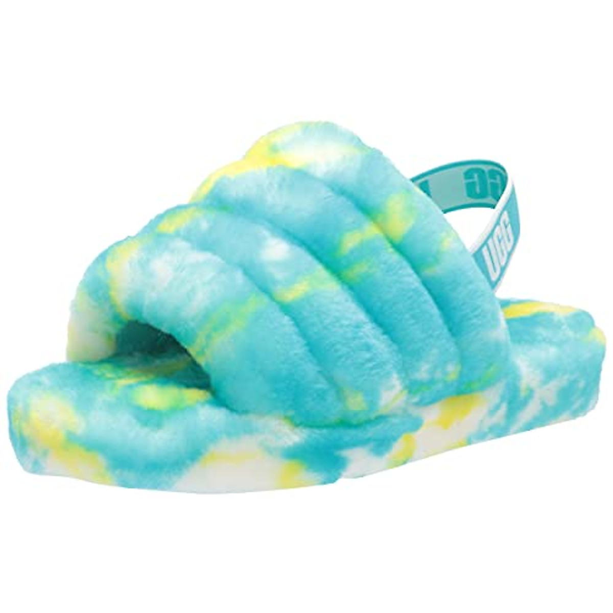 UGG Girls K Fluff Yeah Slide Marble Slipper, Oasis Blue/Sulphur, 6 Big Kid