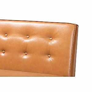 Baxton Studio Arvid Mid-Century Modern Tan Faux Leather Upholstered and Walnut Brown Finished Wood 2-Piece Dining Corner Sofa Bench