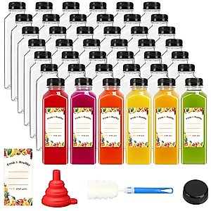 Moretoes 42pcs 16oz Plastic Juice Bottles with Caps, Refrigerator Juice Container with Lid, Reusable Container and Clear Beverage Bottle Can Hold Juice, Smoothies, Milk