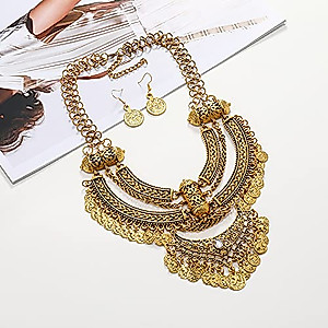 Coin Bib Metal Alloy Collors Statement Necklace For Women Gold Big Bohemian Vintage Chunky Tassel Necklaces Punk Ethnic Style Jewelry