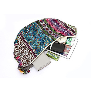 jinghuiyue Bohemian Hippie Crossbody Bag Purse Zip Hobo Sling Bag Handmade Thai Top Messenger Bags (Purple-blue)