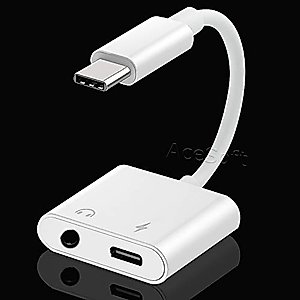 2-Port USB-C Type C to 3.5mm Aux Audio Charging Cord Cable DAC Chip Headphone Adapter for Samsung Galaxy Note 10+/10 Plus Smartphone