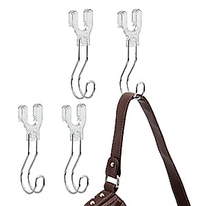 mDesign Hanging Closet Storage Hook - Organizes Handbags, Scarves, Ties, Belts, Accessories - Great for Men, Women & Kids Bedroom, Hall & Coat Closet - Hangs Below Wire Shelving, 4 Pack - Chrome/Clear
