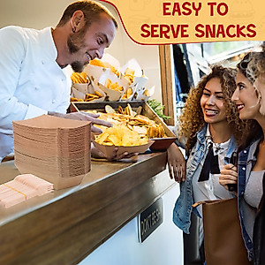 1000 Pcs Disposable Kraft Food Trays, Heavy Duty 2lb Coated Cardboard Food Boats, Disposable Wooden Forks Biodegradable Holds Nachos, Tacos, Hot Dogs and More Picnic Fiesta Camping Kiosk Supplies