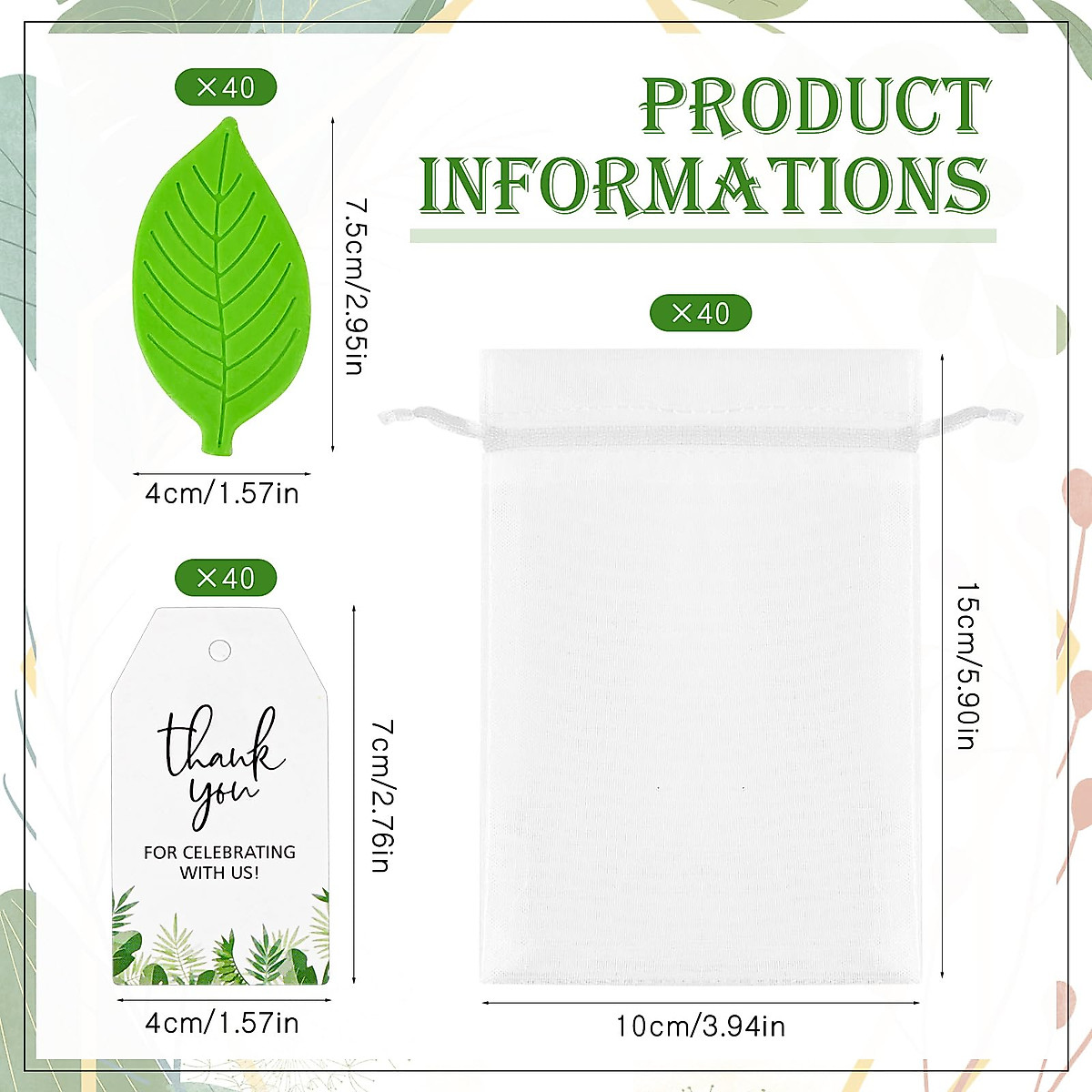 BUWUSMU 40 Sets Wedding Mini Soap Favors, Baby Shower Favors for Guests with Thank You Gift Cards, Eucalyptus Scented Soap Greenery Bridal Shower Gifts, Organza Bags for Party Housewarming Boy Girl