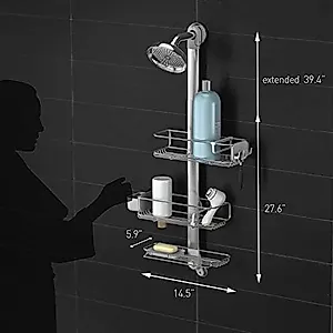 simplehuman Adjustable and Extendable Shower Caddy Large, Stainless Steel and Anodized Aluminum