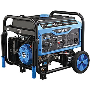 Pulsar PG10000B16 Portable Dual Fuel Generator-8000 Rated 10000 Peak Watts-Gas & LPG Electric Start-Switch-&-Go Build in, RV Ready-CARB Compliant, 10, 000W, Black