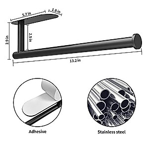 Under Cabinet Paper Towel Holder Wall Mount Paper Towel Holder Self Adhesive or Drilling Hanging Paper Towel Holder for Kitchen, Bathroom, Cabinet,Under Counter SUS304 Stainless Steel-Black