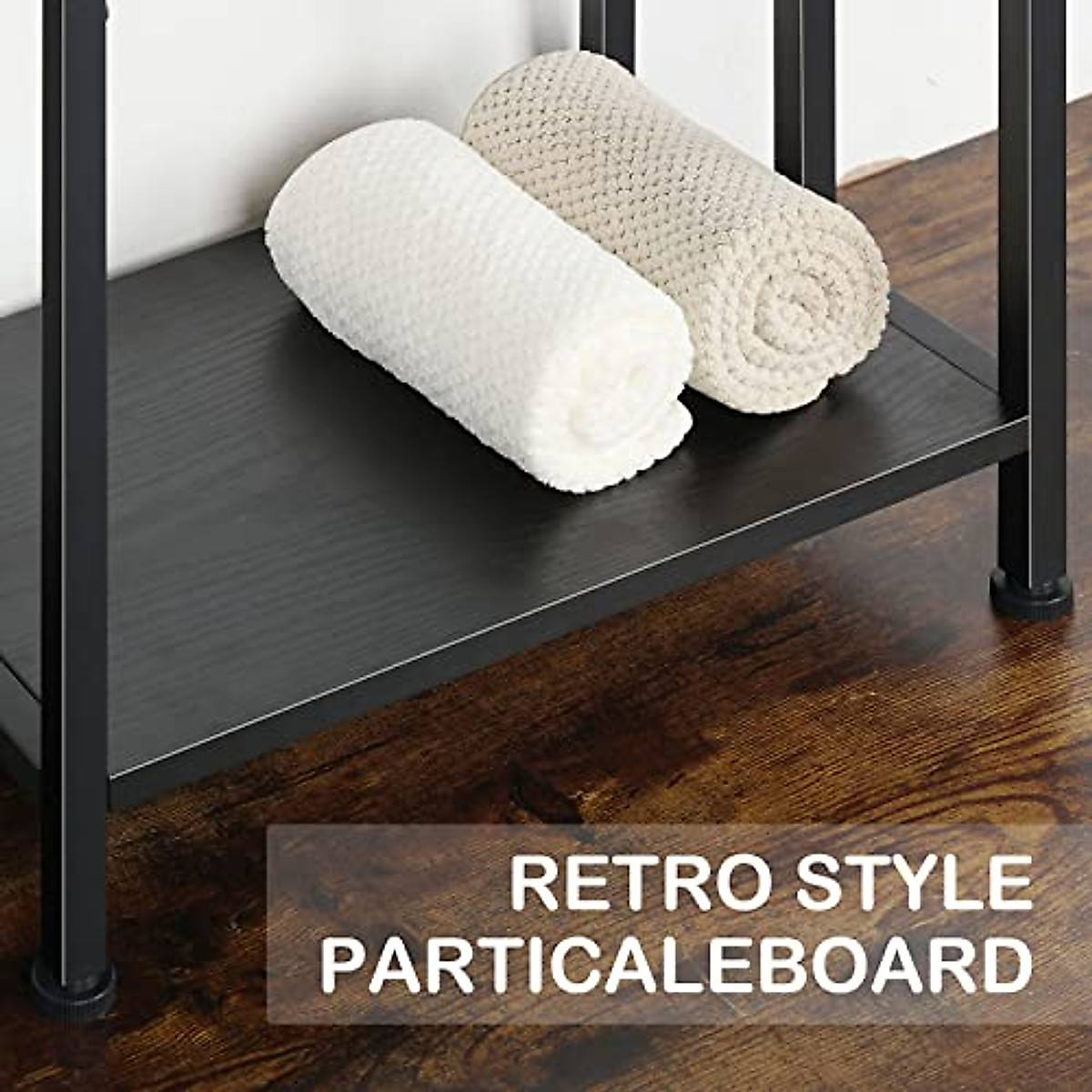 Free Standing Towel Rack, 3 Tier Metal Towel Racks Stand with Modern Black Wooden Storage Shelf, Multipurpose Hand Towel Drying Holder Stand for Bath & Blanket, Washcloths, Tub or Shower Organizer