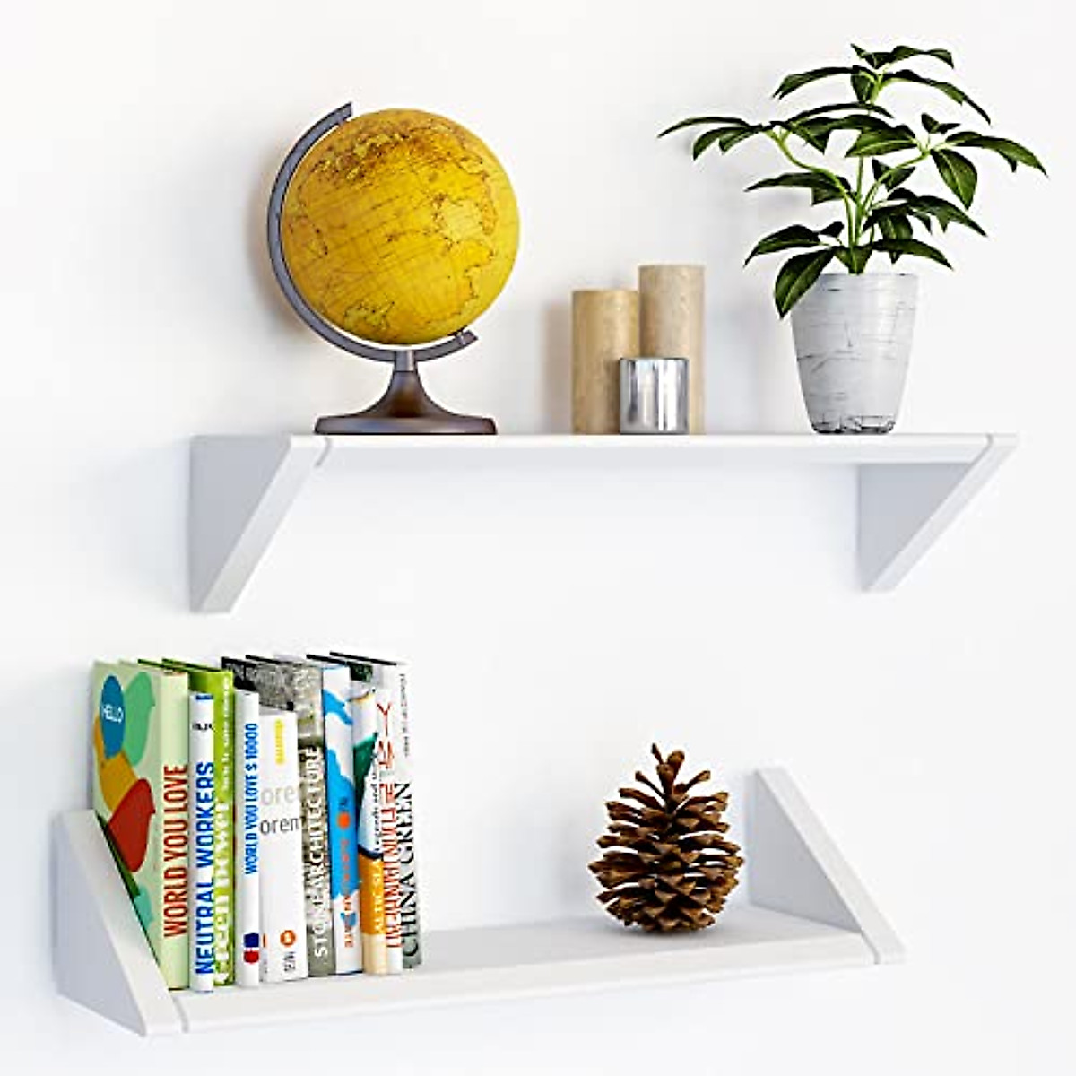 Fytz Design Reversible White Floating Shelves - Set of Two White Floating Shelves for Wall in Living, Bedroom, Bathroom, Kitchen, and Office - D