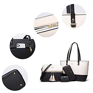 Women Fashion Synthetic Leather Handbags Tote Bag Shoulder Bag Top Handle Satchel Purse Wallet Set 4pcs