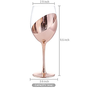 MyGift 14 oz Copper-Toned Stemmed Wine Glass Set of 4, Dinner Party and Wedding Events Glassware
