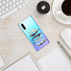 Suhctup Flexible Silicone Gel TPU Bumper Case for Huawei Honor 8C Transparent Anti-Shock Protective Cover 5 Fish Design