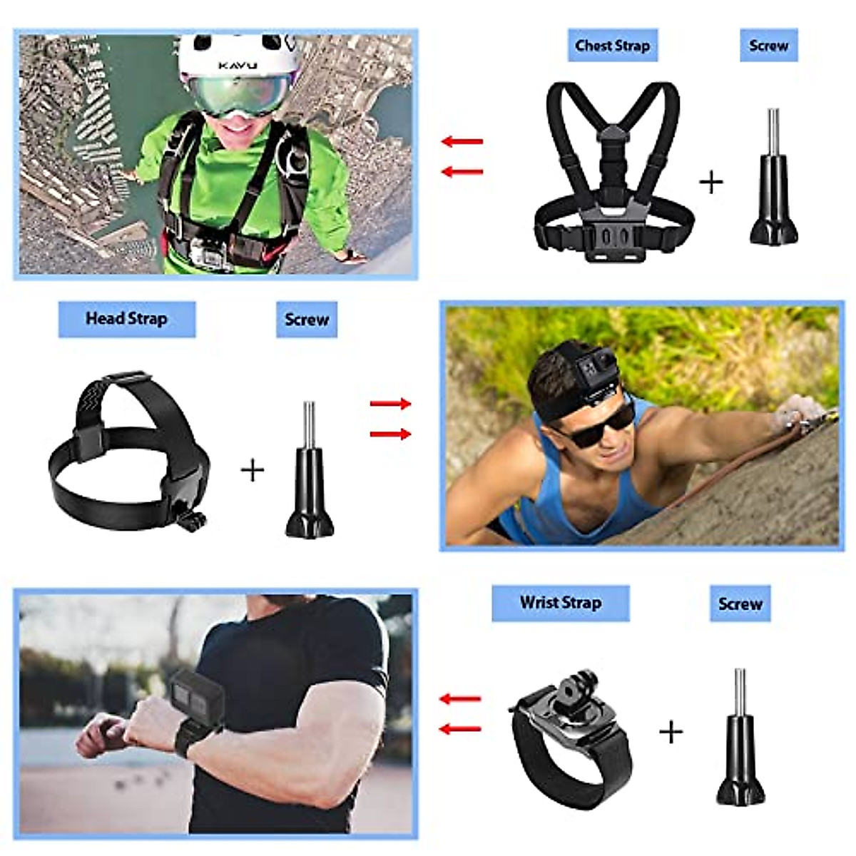 HONGDAK Action Camera Accessories Kit for GoPro Hero 11 10 9 Black, Waterproof Housing+Silicone Case+3-Way Adjustable Arm+Head Chest Wrist Strap+Bike Mount+Suction Cup+Floating Grip Bundle Set 63 in 1