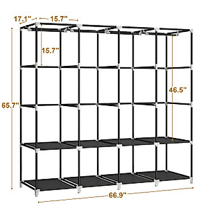 MOGELAFOO Portable Closet Wardrobe, 67-Inch Clothes Organizer with 4 Hanging Rods and 8 Shelves, Non-Woven Fabric Cover, Large Capacity Storage for Bedroom and Living Room, Black