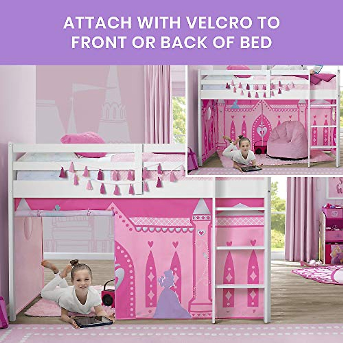 Delta Children Loft Bed Tent Curtain Set for Low Twin, Disney Princess
