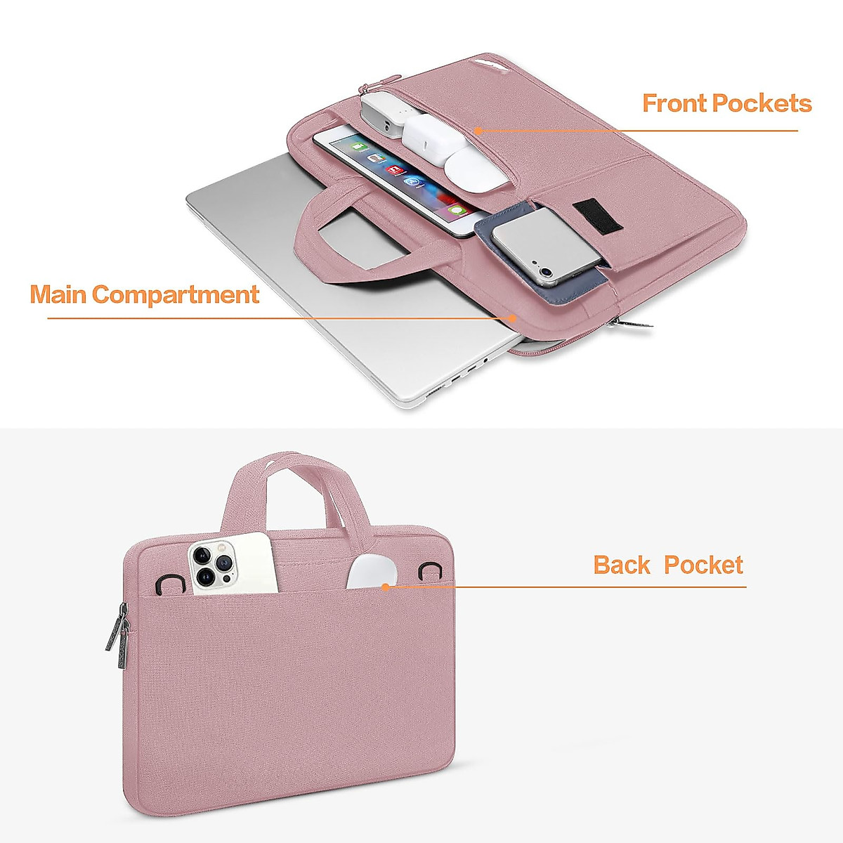 MOSISO Laptop Shoulder Bag Compatible with MacBook Air/Pro,13-13.3 inch Notebook,Compatible with MacBook Pro 14 inch M3 M2 M1 Pro Max 2023-2021,Polyester Flapover Briefcase Sleeve Case, Baby Pink