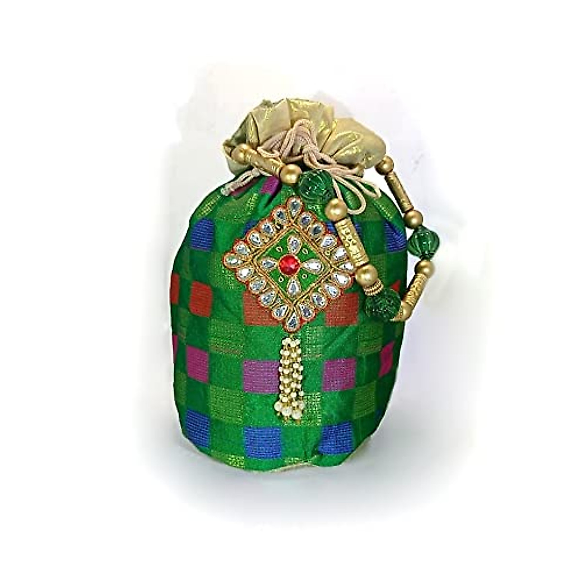 Women fashion Green and Multicolor Bag with Gota Embroidery Beaded Handle style1
