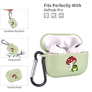 MAYCARI Lovely Frog Mushroom Case for AirPods Pro with Keychain, Cute Animal Design Protective Soft TPU Cover Compatible with AirPods Pro Charging Green Case for Women Girls