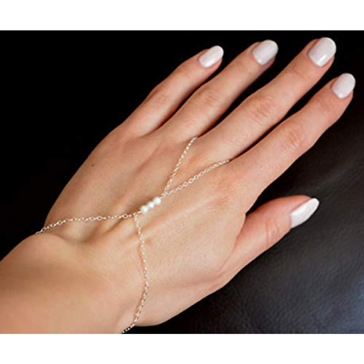 YERTTER Dainty Hand Chain Bracelet Pearl Finger Chain Rings Hand Jewelry for Women Bracelets Jewelry Gift for Teen Girls
