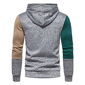 Maiyifu-GJ Men Casual Colorblock Pullover Hoodies Long Sleeve Patchwork Drawstring Hoodie Casual Slim Fit Hooded Sweatshirt (Light Grey,3X-Large)