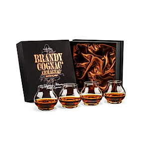 Small 8 oz Brandy, Cognac and Armagnac Tasting Glasses | Set of 4 | Professional Balloon Shaped Snifters for Nosing and Sipping Neat Liquor and Spirits | Crystal Stemless Gift Sniffers