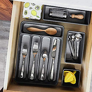madesmart Classic Mini Silverware Tray, Soft Grip, Non-Slip Kitchen Drawer Organizer, 5 Compartments, Multi-Purpose Home Organization, BPA Free, Granite