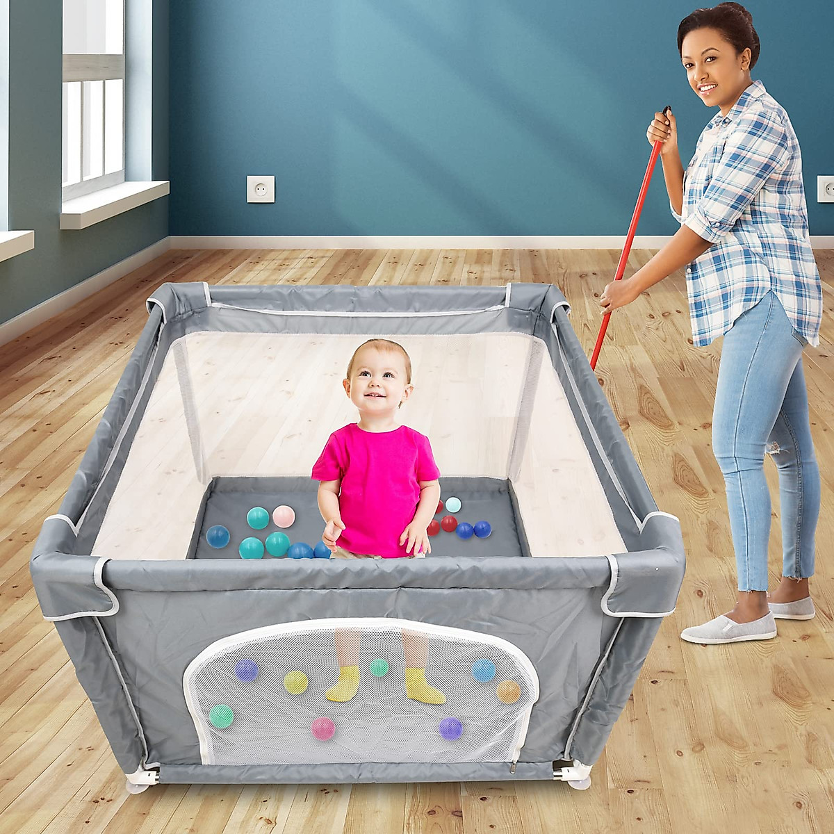 Baby Playpen,Samll Playpens for Baby, Playpen Baby Fence for Toddlers, Baby Play Area, Baby Play Yard Fence，Baby Gate Playpen (36"x36")