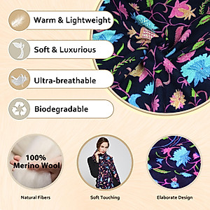 DANA XU 100% Merino Wool Extra Large Pashmina Blanket Travel Scarf Cashmere Wrap for Women Fall Winter Oversize Shawl Floral