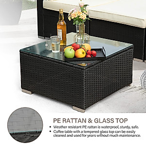 LAUSAINT HOME 7-Piece Patio Furniture Set, PE Rattan Outdoor Patio Furniture All Weather Outdoor Sectional Conversation Sets with 6 Chairs and 1 Tempered Glass Table for Garden (Beige)