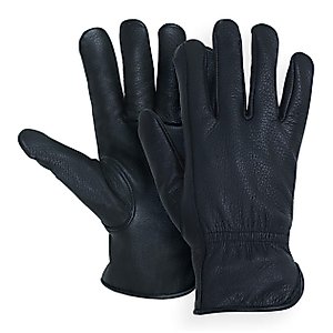 MEN`S FULL GRAIN BLACK DEERSKIN LEATHER GLOVES LINED 40 GRAM 3M THINSULATE (American Fur) (X-Large)